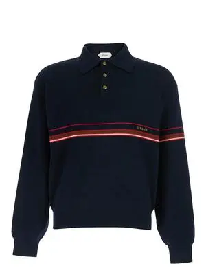 Versace Blue Polo Shirt With Classic Collar And Logo Lettering On The Front In Cotton For - Multicolor