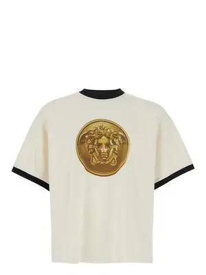 Versace Versace Men White T-Shirt With Mudusa Doblone Print On The Front In Cotton For Men Multicolor