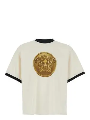 Versace Versace Men White T-Shirt With Mudusa Doblone Print On The Front In Cotton For Men Multicolor