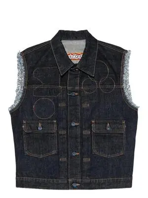 Kenzo Denim Waistcoat With Geometric Topstitching - Blue