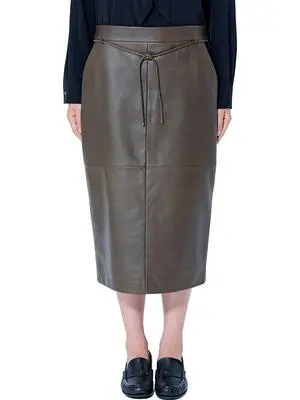 Max Mara Leather Midi Skirt - Brown