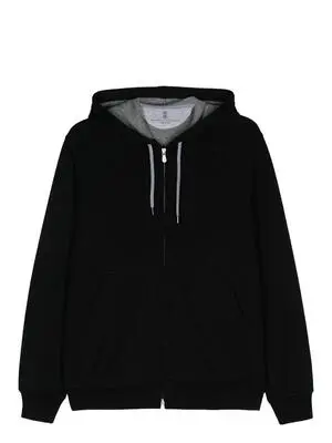 Brunello Cucinelli BRUNELLO CUCINELLI Cashmere Blend Jersey Zip Up Hooded Sweatshirt Black