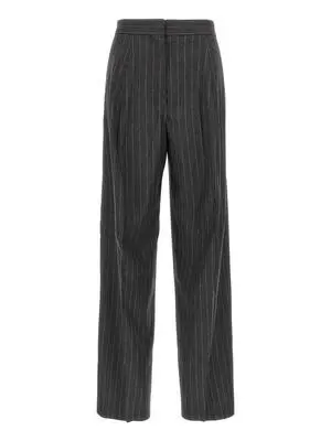 Sportmax SPORTMAX Belgio Pinstriped Wool Blend Wide Leg Trousers Gray