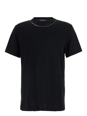 Dolce & Gabbana Crew Neck T-shirt With Logo Lettering On The Neck In Cotton For - Black