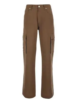 Fendi Linen Cargo Trousers With Ff Plate - Multicolor