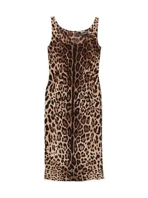 Dolce & Gabbana Leopard Print Sleeveless Cocktail Dress - Brown