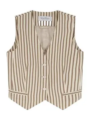 Max Mara Mxmfauno Striped Cotton And Silk Vest - Cream