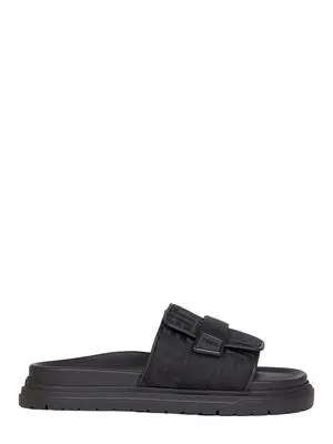 Fendi Black Ff Jacquard Nylon Slip-on Chunky Slides - Multicolor
