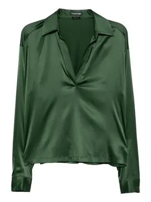 TOM FORD TOM FORD Stretch Silk Satin Polo Green