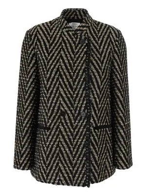 FORTE_FORTE Black Oversized Jacket With Chevron Motif And Micro Sequins In Tech Fabric For - Multicolor