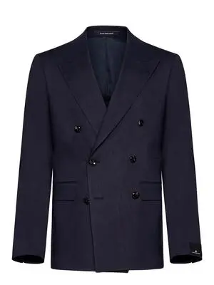 Tagliatore Linen And Wool-blend Double-breasted Blazer - Multicolor