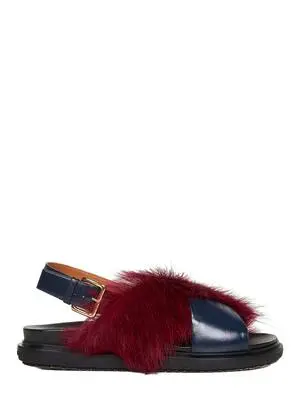 Marni Blue Leather And Burgundy Long-hair Fussbett - Multicolor