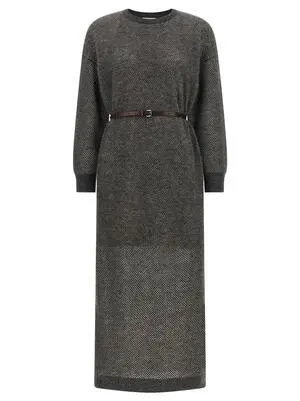 Brunello Cucinelli Sparkling Mohair Blend Midi Dress - Gray