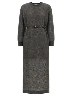 Brunello Cucinelli Brunello Cucinelli Sparkling Mohair Blend Midi Dress Gray