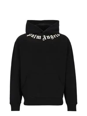 Palm Angels Neck Logo Cotton Hoodie - Black