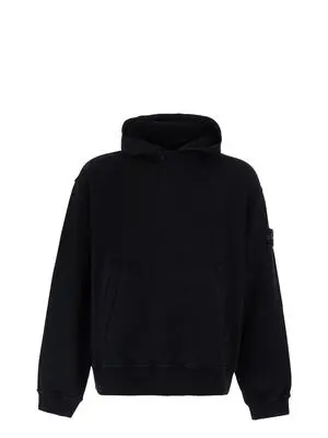 Stone Island Cotton Hooded Sweatshirt With Sleeve Patch - Black