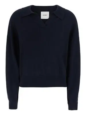 LISA YANG Lisa Yang Women 'Katriel' Blue Sweater With Polo Collar And Ribbed Details In Cashmere Women Multicolor