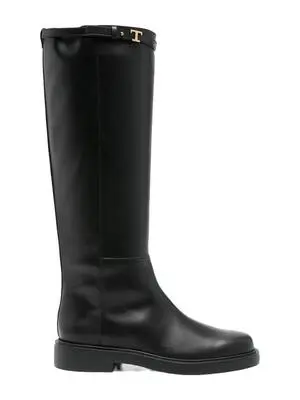 TOD'S TOD'S Calf Leather Knee High Flat Boots Black