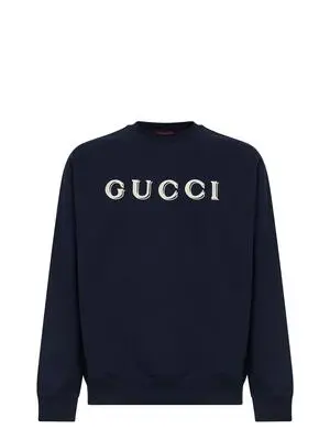 Gucci Dark Blue Cotton Jersey Embroidered Sweatshirt - Multicolor
