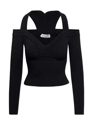 Alexander McQueen Black Cropped Top With Cut-out Details Black In Jersey Stretch - Multicolor