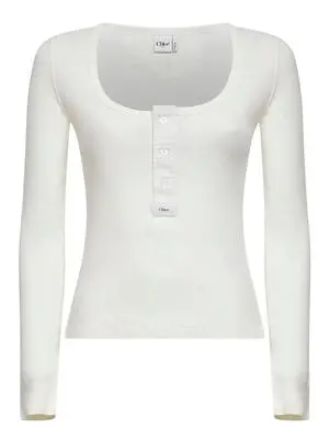 Chloé Iconic Milk Ribbed Jersey Henley T-shirt - Multicolor