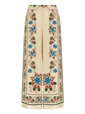 Max Mara Snack Palazzo Trousers In Printed Silk - Multicolor