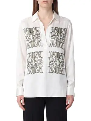 Max Mara Monogram Print Silk Shirt With Classic Collar - Multicolor
