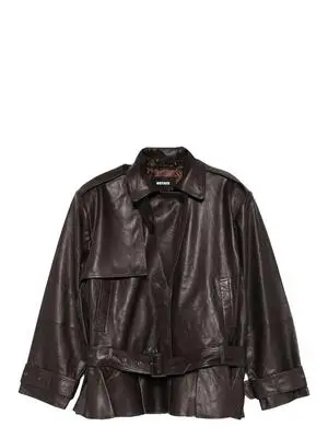 ROTATE BY BIRGER CHRISTENSEN Leather Peplum Jacket - Brown