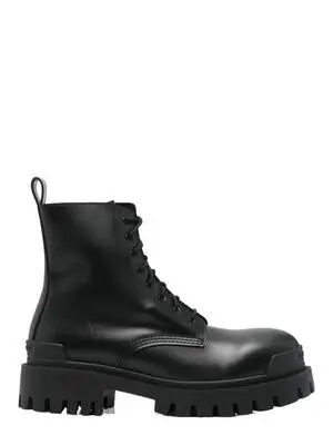Balenciaga Leather Combat Boots - Black