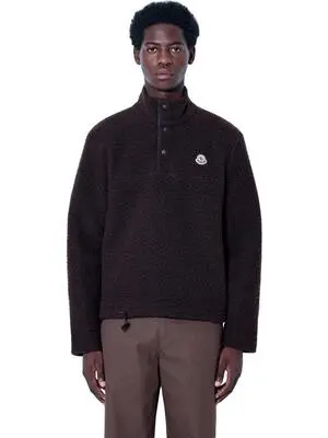 Moncler Fleece Pullover With Snap Fastening - Brown