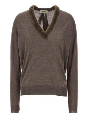 Fendi Wool And Silk V-neck Jumper - Brown