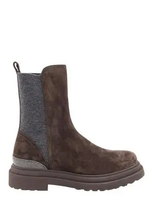 Brunello Cucinelli Suede Boots With Monili Details - Multicolor