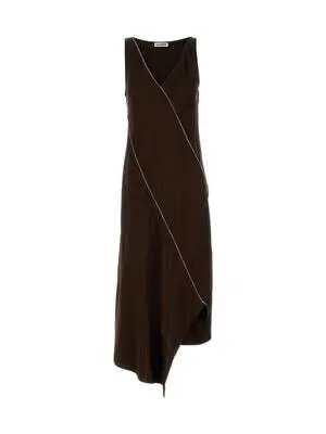 JIL SANDER Chocolate Satin Dress - Brown