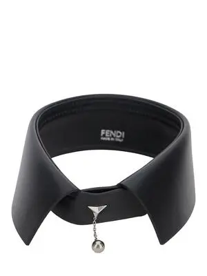 Fendi Black Collar With Sphere Pendant In Leather For - Multicolor