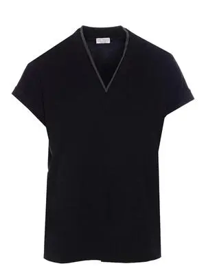 Brunello Cucinelli Monili Trim V-neck T-shirt - Black