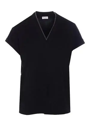 Brunello Cucinelli Monili Trim V-neck T-shirt - Black
