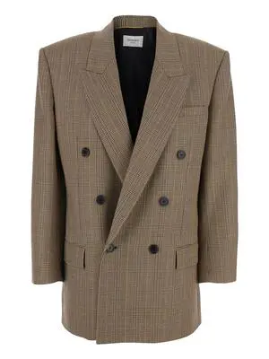 Saint Laurent Glen Plaid Pointed Lapel Tailored Jacket - Multicolor