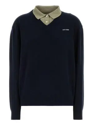 Miu Miu MIU MIU Cashmere Blend Polo Shirt Blue