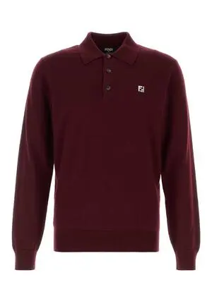 Fendi Burgundy Stretch Wool Polo Shirt - Red