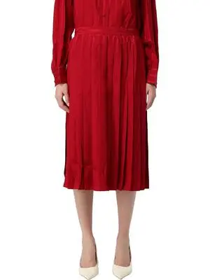 Gucci High-waisted Pleated Silk Midi Skirt With Gg Monogram And Side Slit - Red