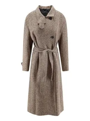 Brunello Cucinelli Herringbone Monili Detail Coat - Multicolor