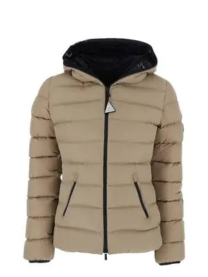 Moncler Herbes' Beige Down Jacket With Hood And Logo Patch On The Sleeve In Tech Fabric For - Multicolor