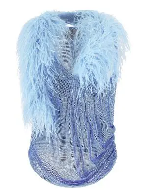 Giuseppe Di Morabito Rhinestone-embellished Mesh And Feather Top - Blue