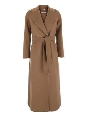 Max Mara 'S Maxmara Women 'Poldo' Beige Coat With Notched Revers And Waist Belt In Wool Women Multicolor