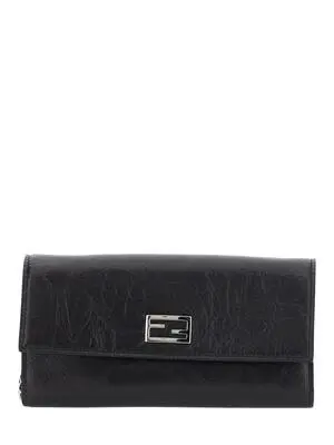 Fendi Crossbody Bag With Chain Strap And Ff Plate On The Front In Leather For - Black