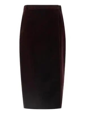 Saint Laurent Cotton Velvet Midi Pencil Skirt - Red