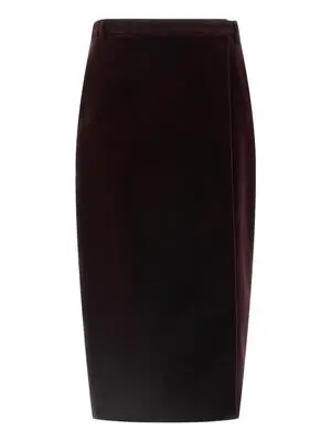 Saint Laurent Cotton Velvet Pencil Skirt - Red