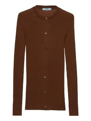 Prada PRADA Ribbed Wool Cardigan Brown