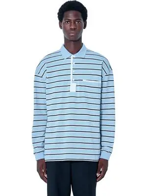 Bottega Veneta Bottega Veneta Men Striped Cotton-Piqué Polo Shirt Blue
