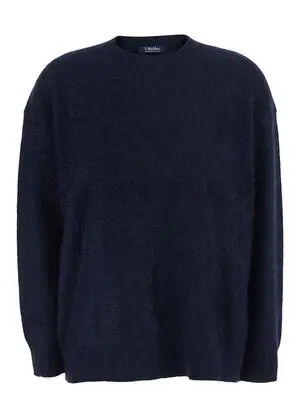 Max Mara S 'maria' Blue Sweater With Removable Scarf And Brushed Effect In Wool For - Multicolor